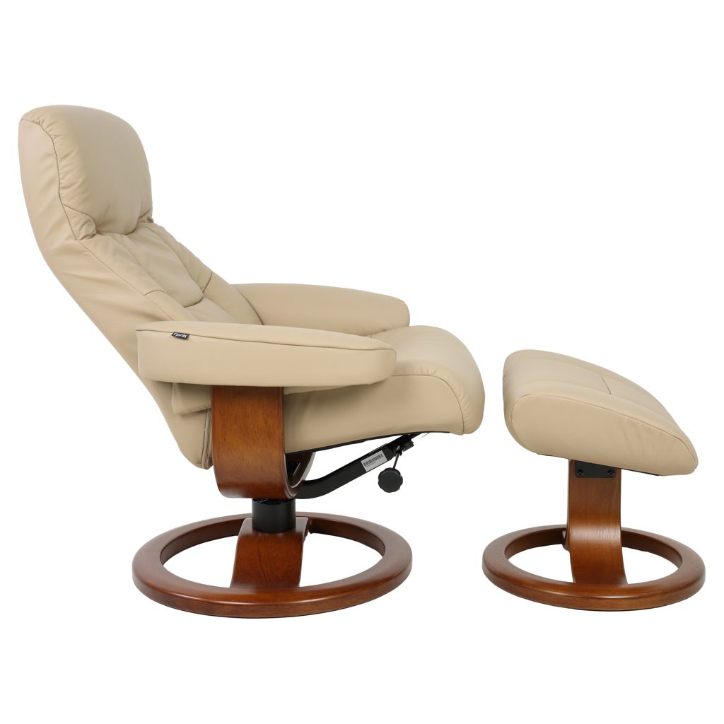 Reclining chair with ottoman in cream leather (small) Fjords MULDAL-R ...