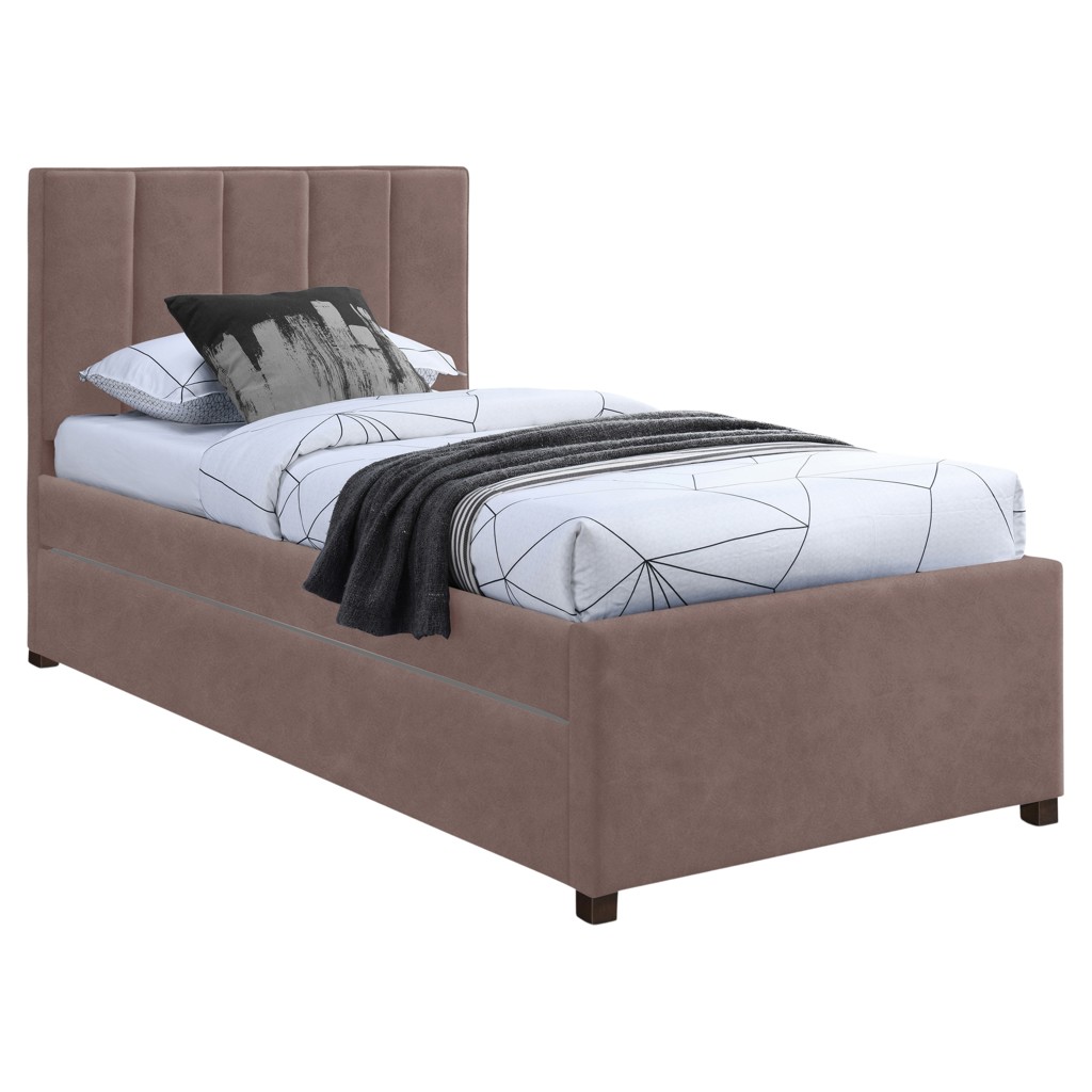 Hudson Brown Faux Leather Trundle Bed Twin