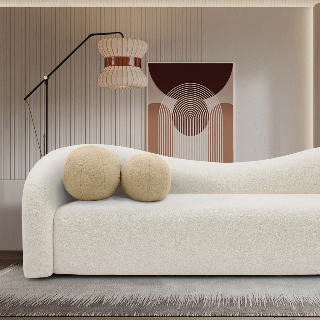 Kali Cream Faux Shearling Teddy Fabric Sofa Meridian Furniture 186CREAM ...