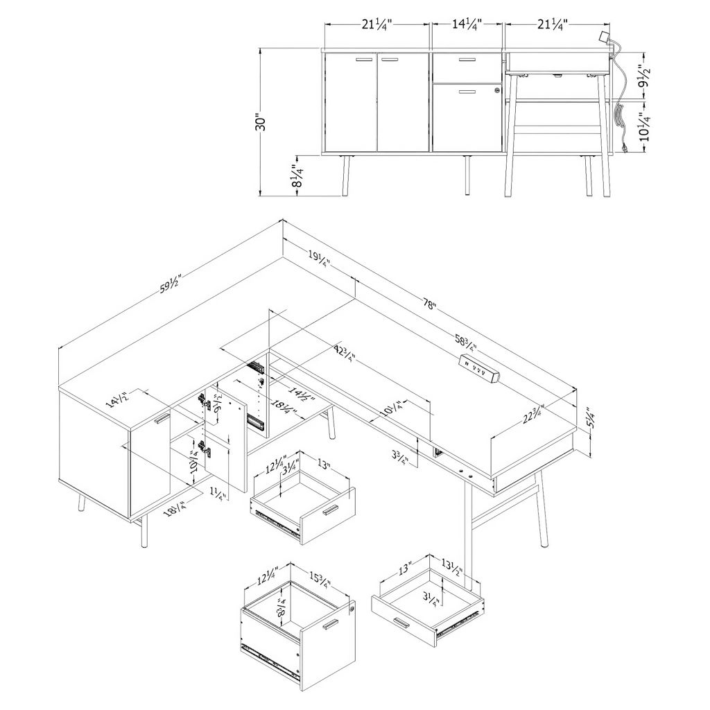 Bureau de travail en L avec prise intégrée - Edmon South Shore 14656 ...