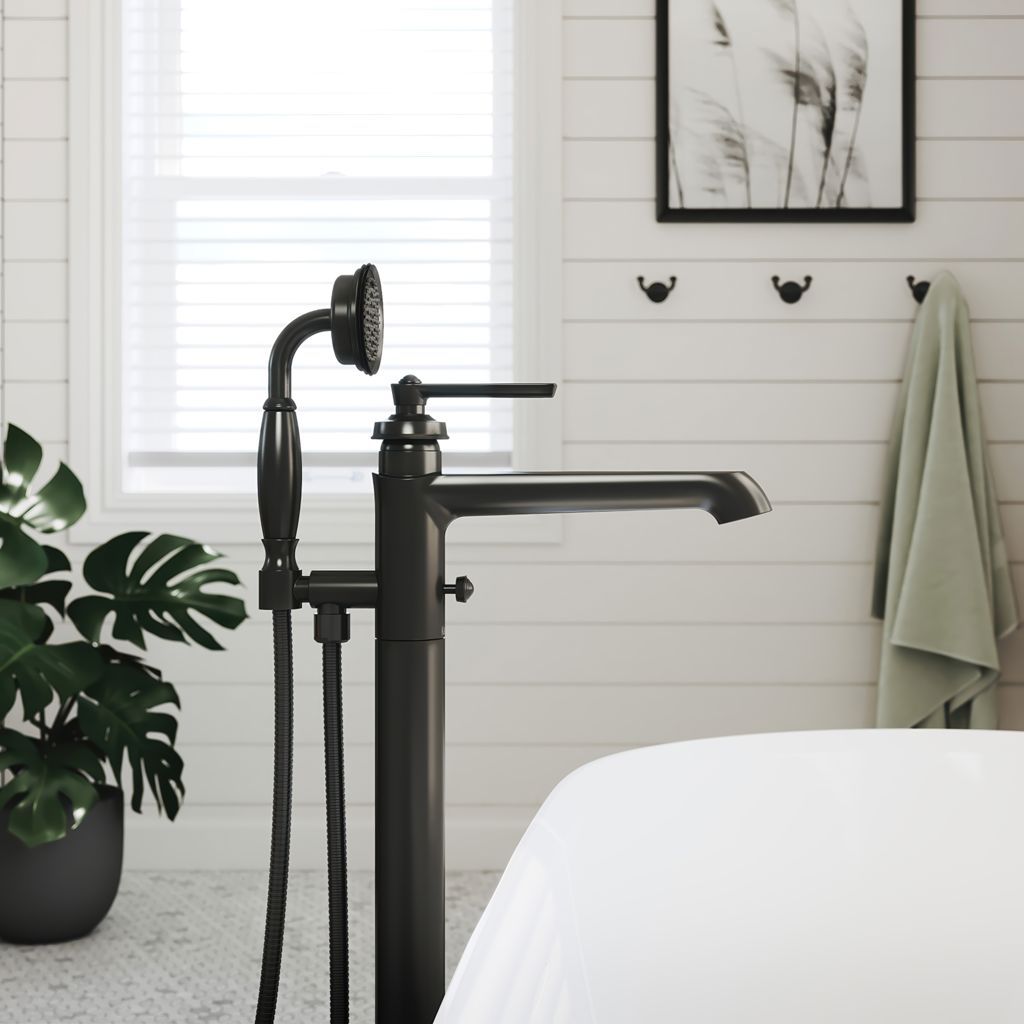 Robinet de plancher pour baignoire Rustik avec douchette - noir Kalia ...