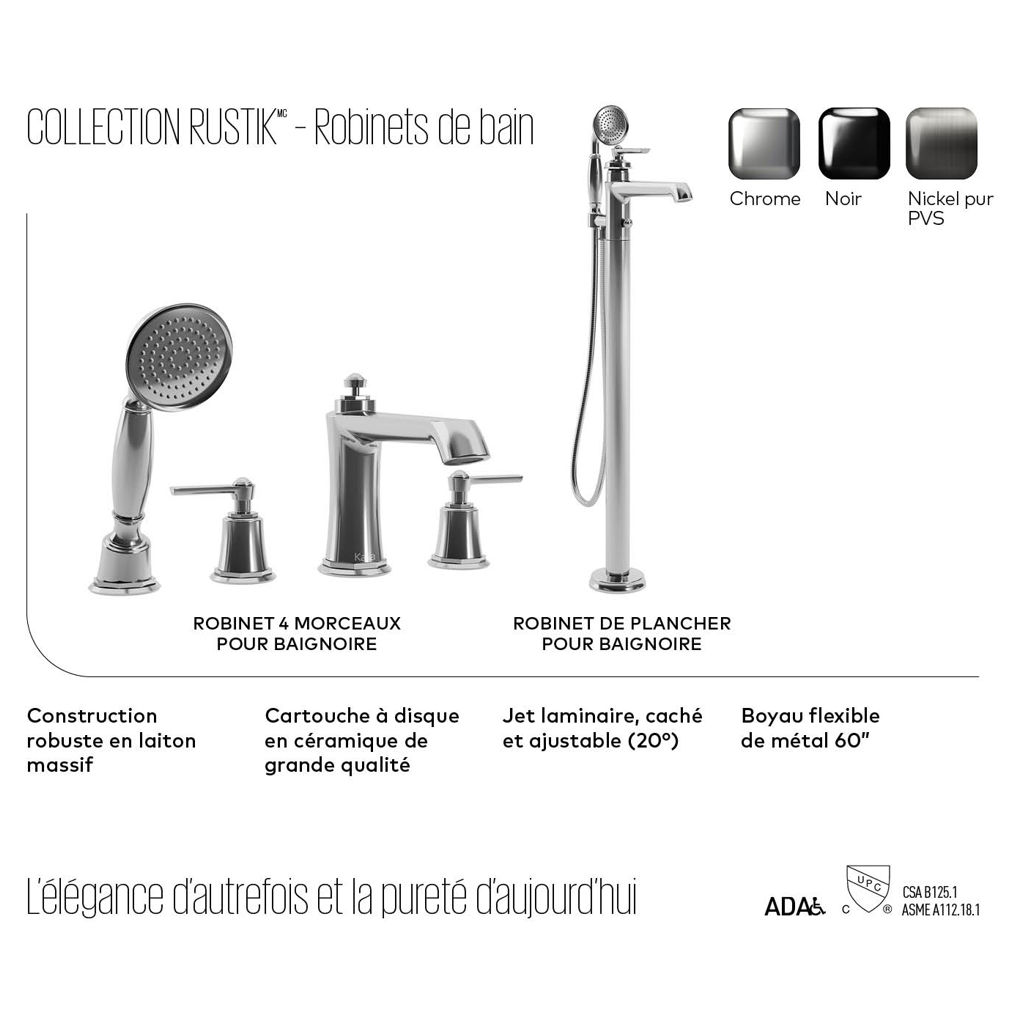 Robinet de plancher pour baignoire Rustik avec douchette - noir Kalia ...