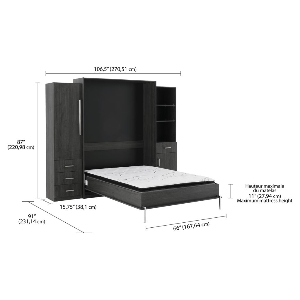 Lit escamotable Grand lit avec colonnes de rangement EK Design *BT-18Q ...