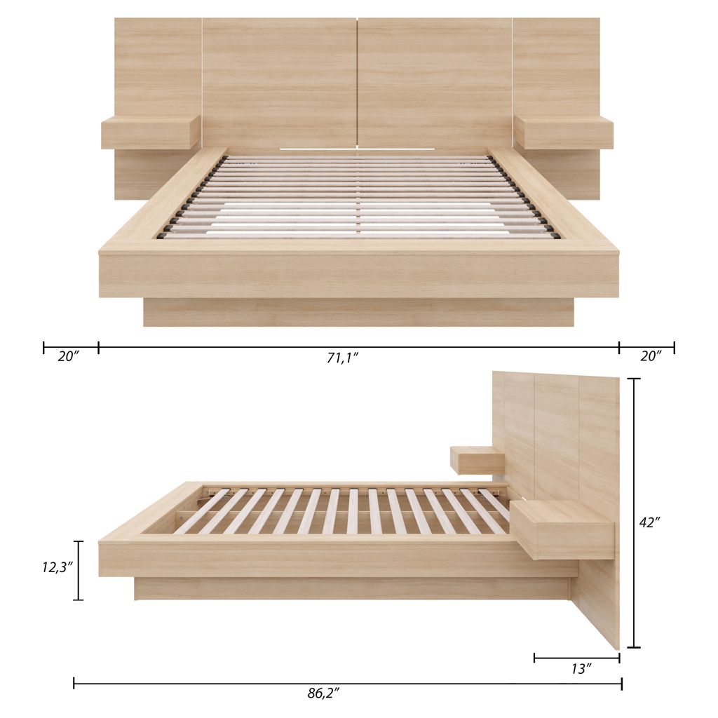 Base de lit Napa avec grande tête et tables de chevet intégrées - Grand ...