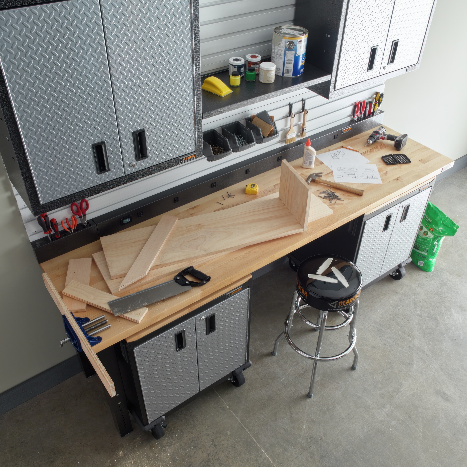 8' wide adjustable height hardwood workbench Gladiator Gladiator ...