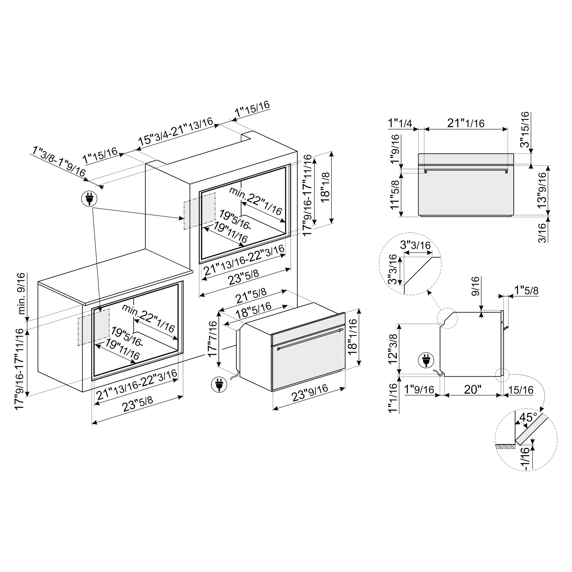 Four combiné encastré avec micro-ondes 24 po Smeg SFU4302MCX | Tanguay