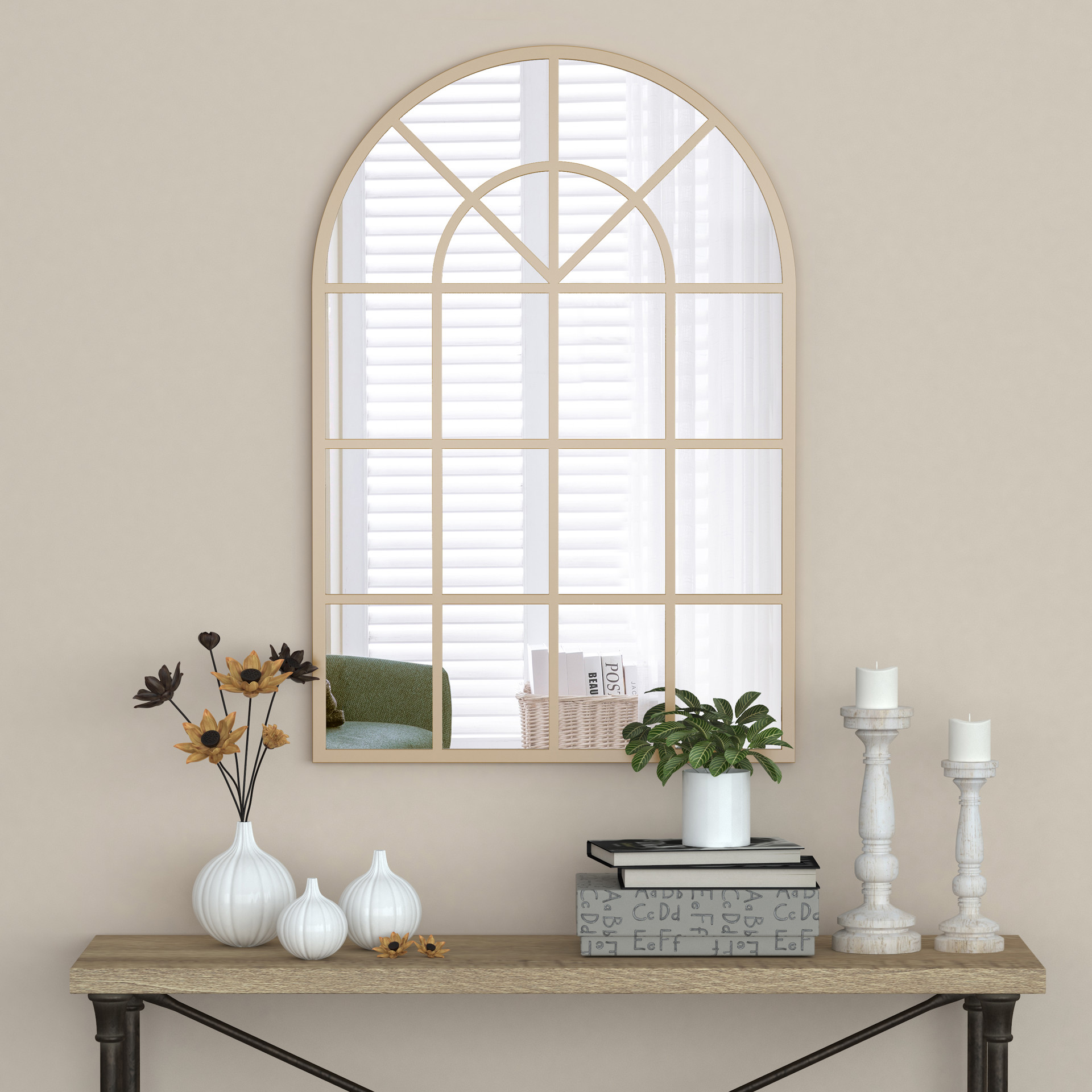 Gold Arched Window Pane Mirror Bain A&E | Tanguay