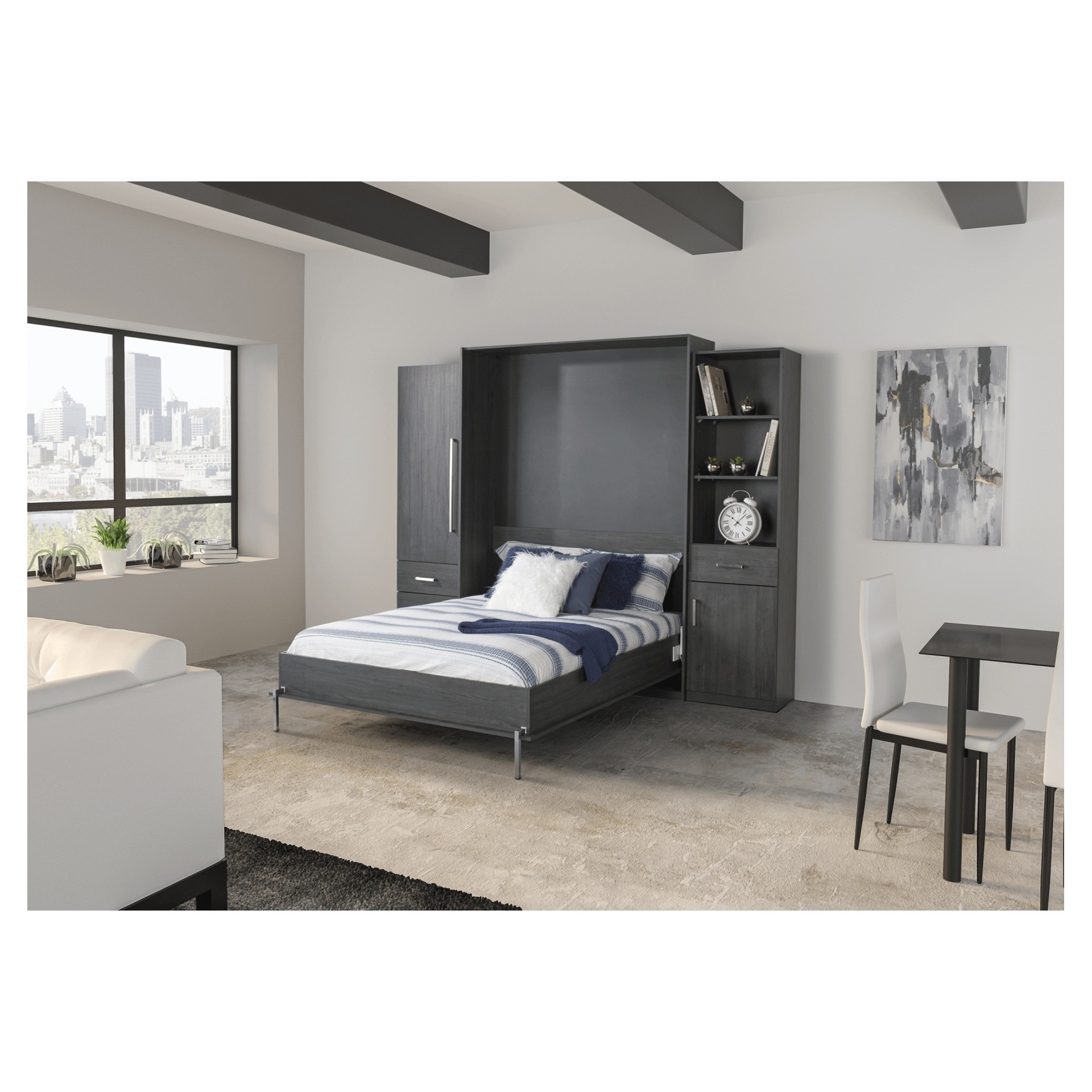 Lit escamotable Simple avec colonnes de rangement EK Design *BT-18S ...