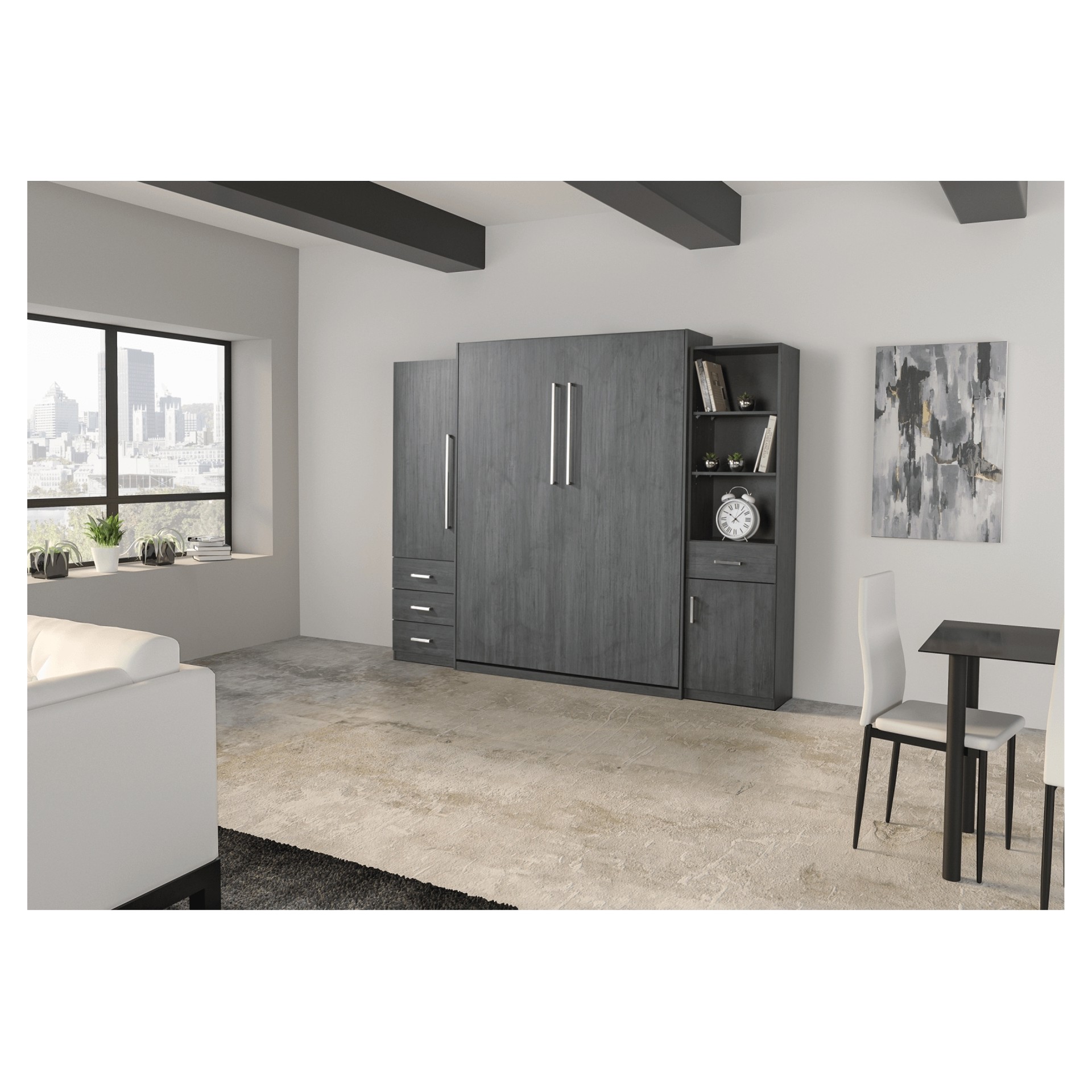 Lit escamotable Grand lit avec colonnes de rangement EK Design *BT-18Q ...