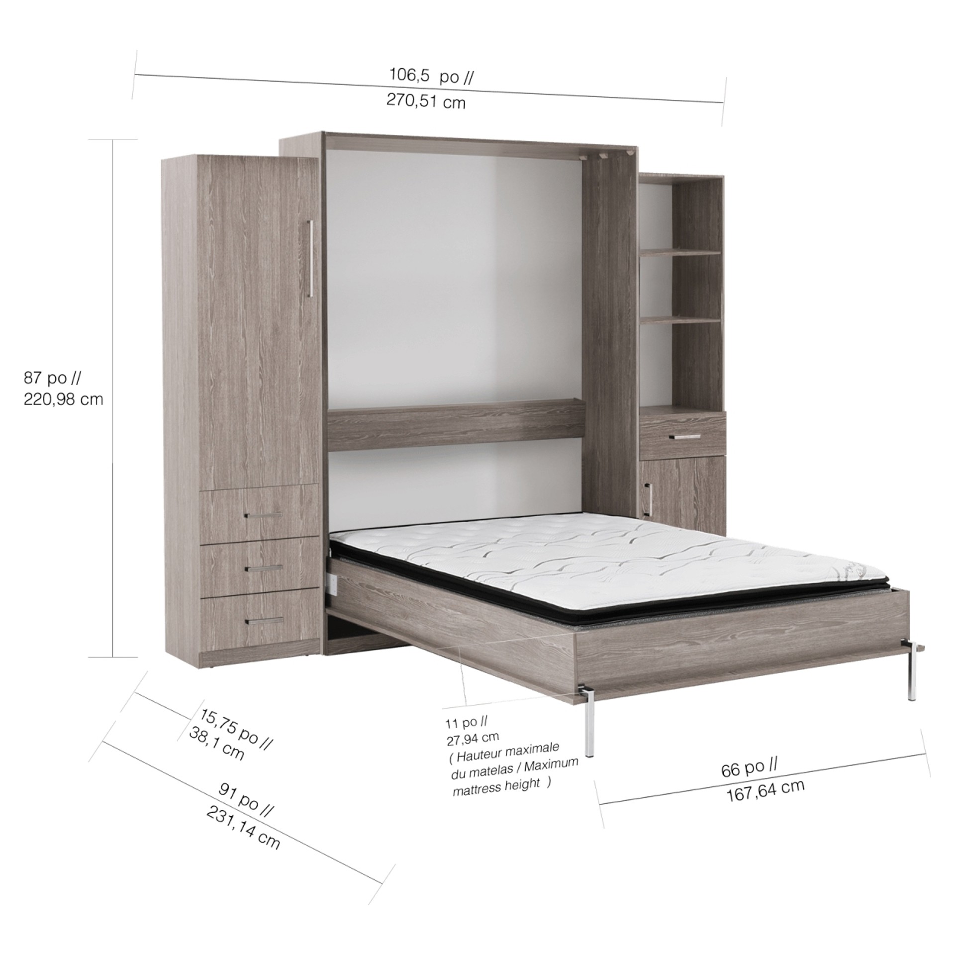 Lit escamotable Grand lit avec colonnes de rangement EK Design *BT-18Q ...