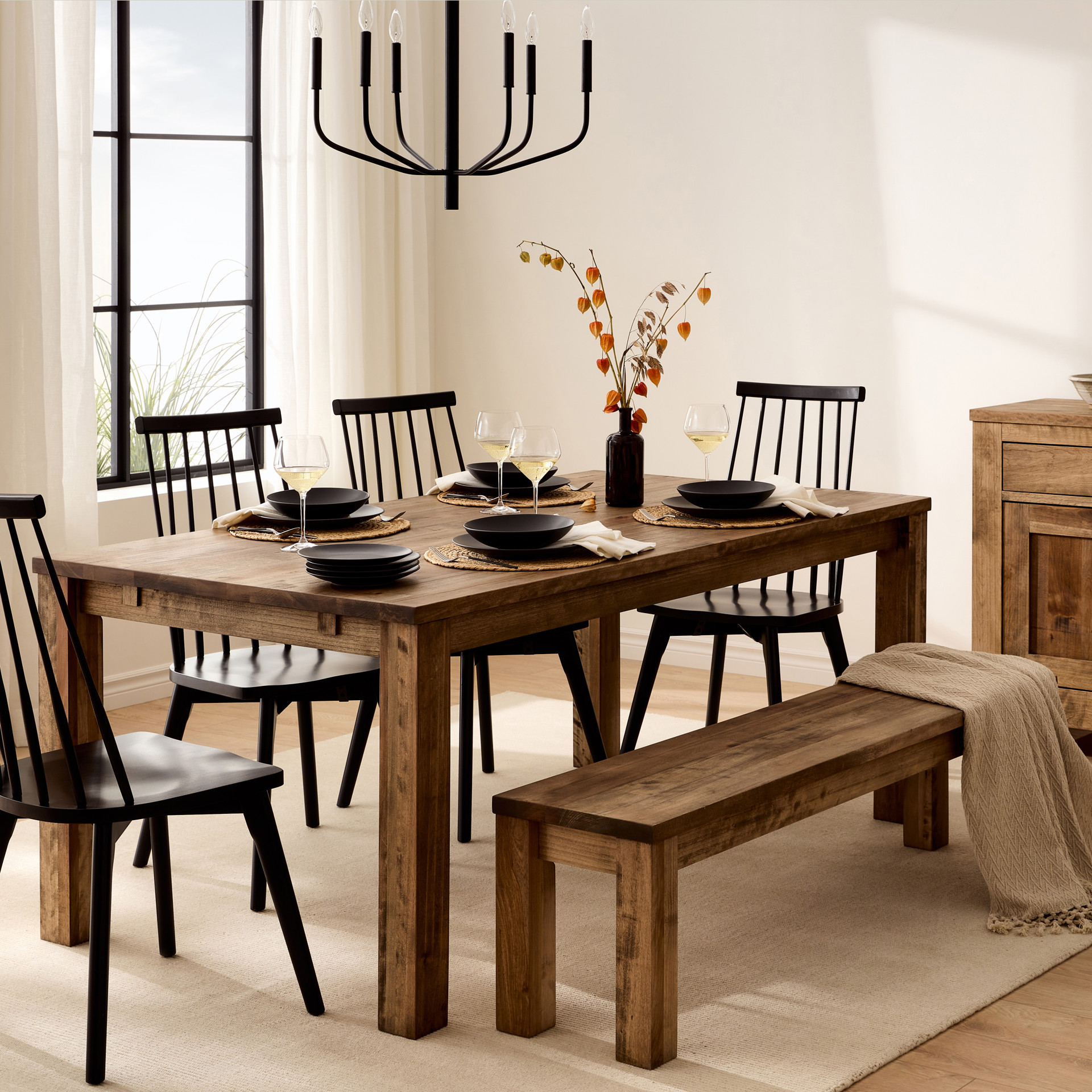 Table à manger en bois massif avec ensemble de 2 rallonges Tomali *T-4072-MRP-98/E-4016-MRP ...