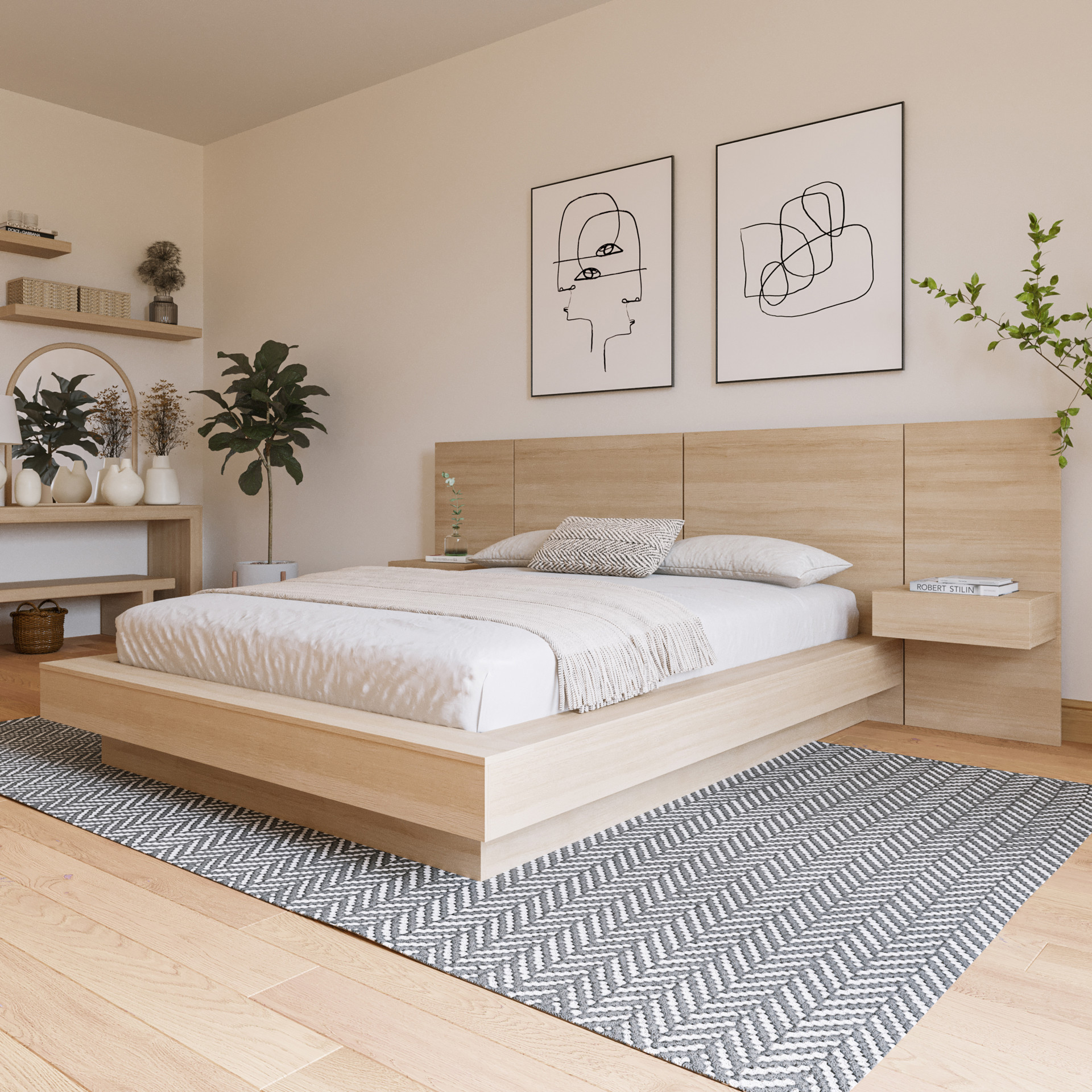 Base de lit Napa avec grande tête et tables de chevet intégrées - Grand ...