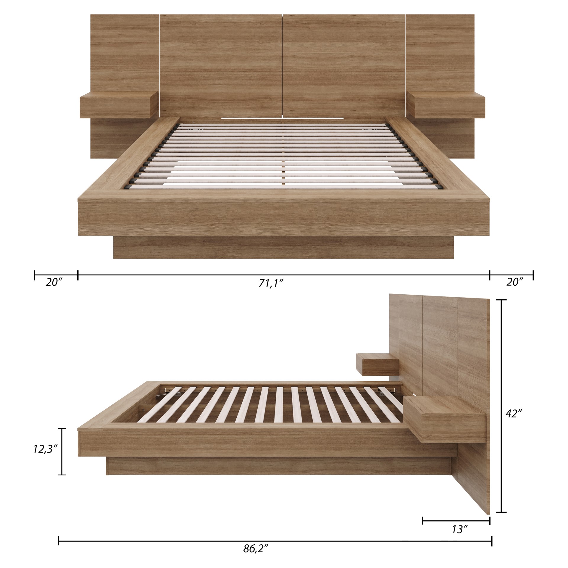 Base de lit Napa avec grande tête et tables de chevet intégrées - Grand ...