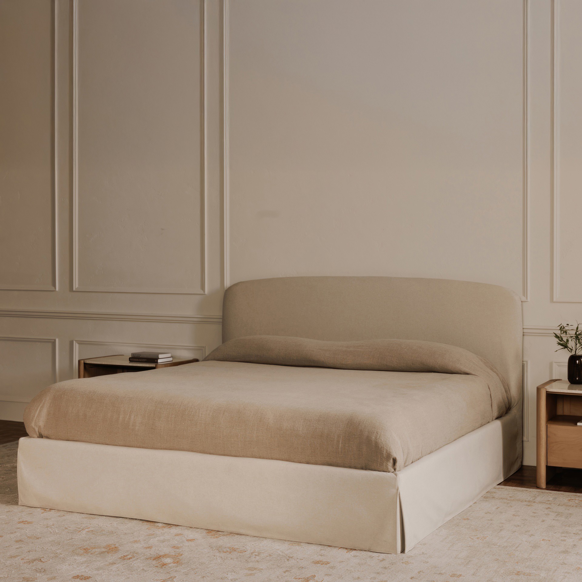 Lit plateforme Joan avec panneaux rembourrés et système hydraulique ...