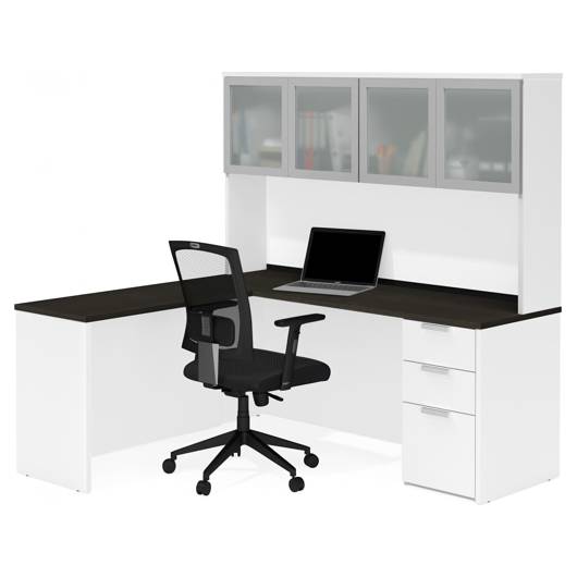 Bureau en L avec caisson et huche munie de portes en verre - Pro ...